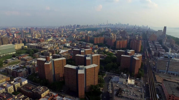 aerial view of Harlem buildings - housing projects in Uptown Manhattan ...