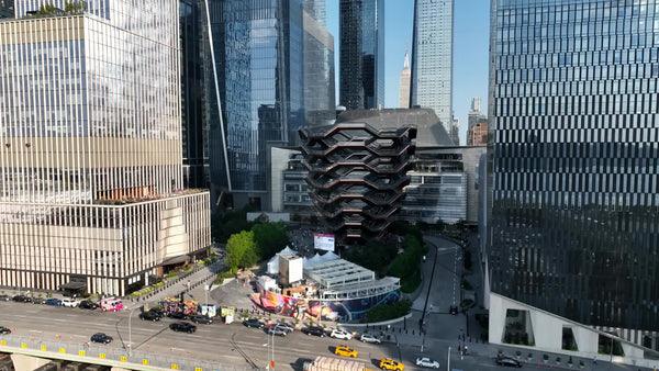 The Vessel at Hudson Yards with skyscrapers buildings Empire State Bui ...